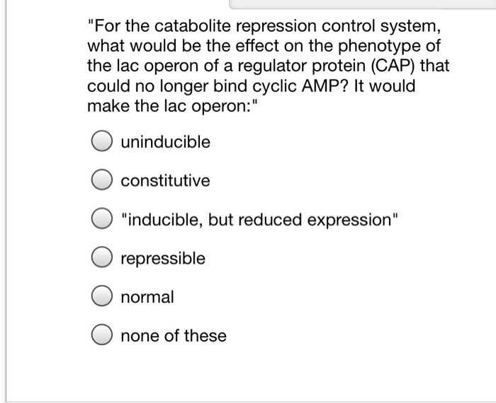 Solved "For the catabolite repression control system, what | Chegg.com