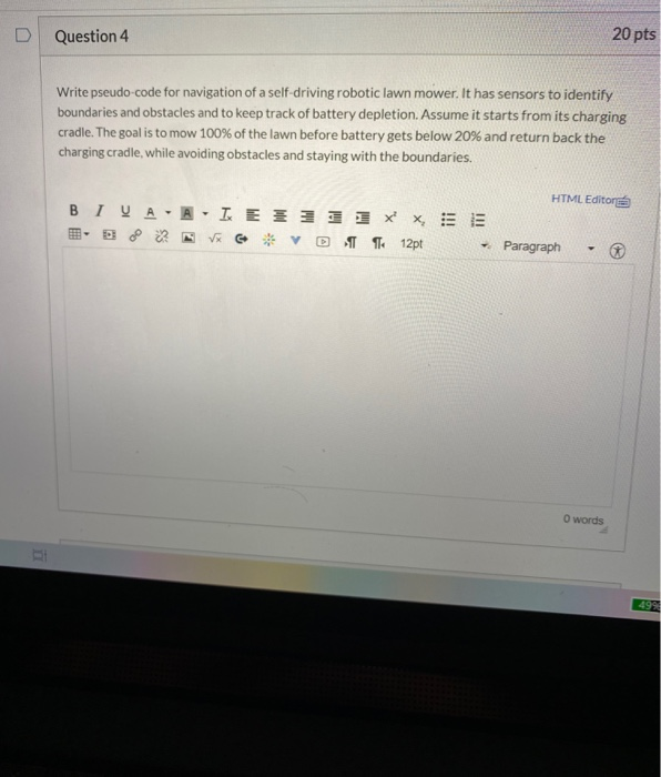 Solved Question 4 20 pts Write pseudo-code for navigation of | Chegg.com