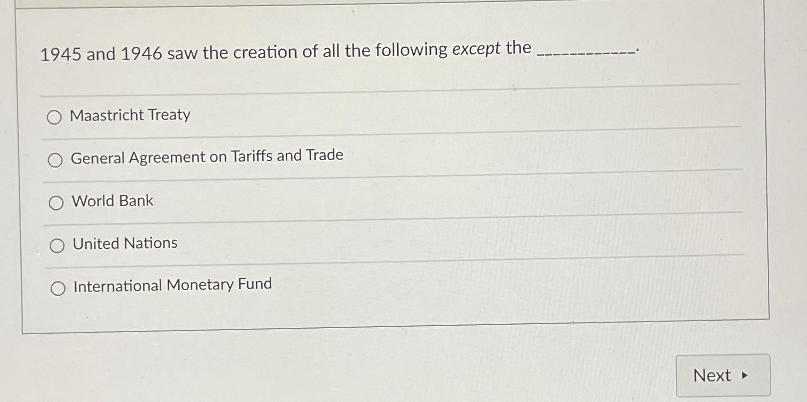 Solved 1945 ﻿and 1946 ﻿saw the creation of all the following | Chegg.com