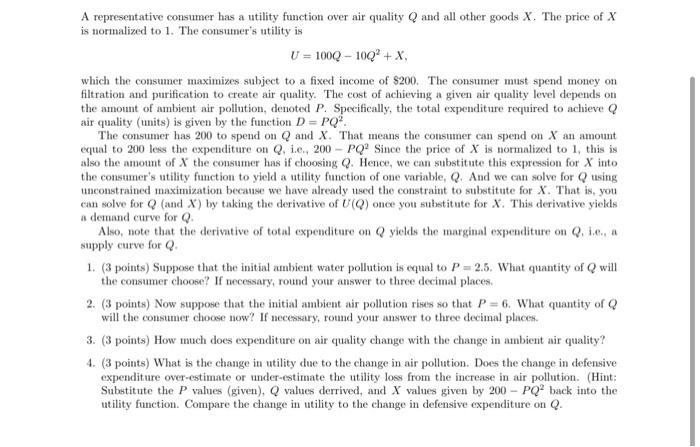 Solved A representative consumer has a utility function over | Chegg.com