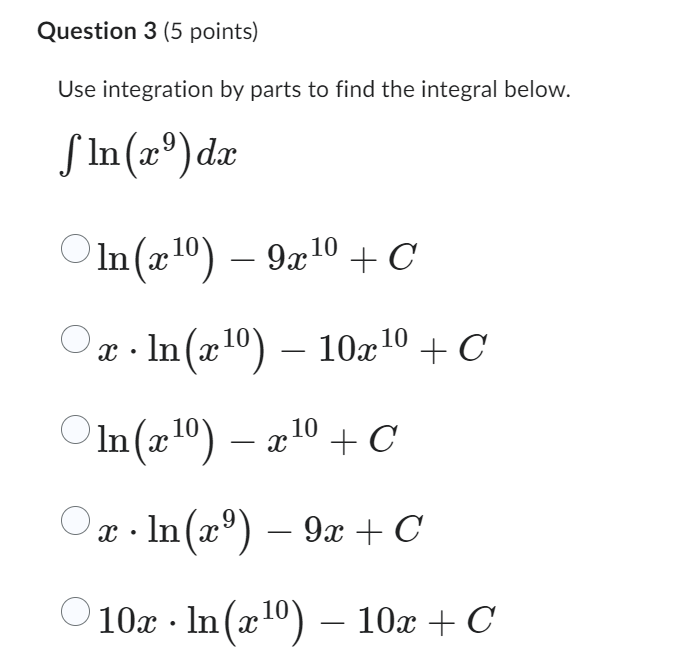 Solved Question 3 (5 ﻿points)Use integration by parts to | Chegg.com