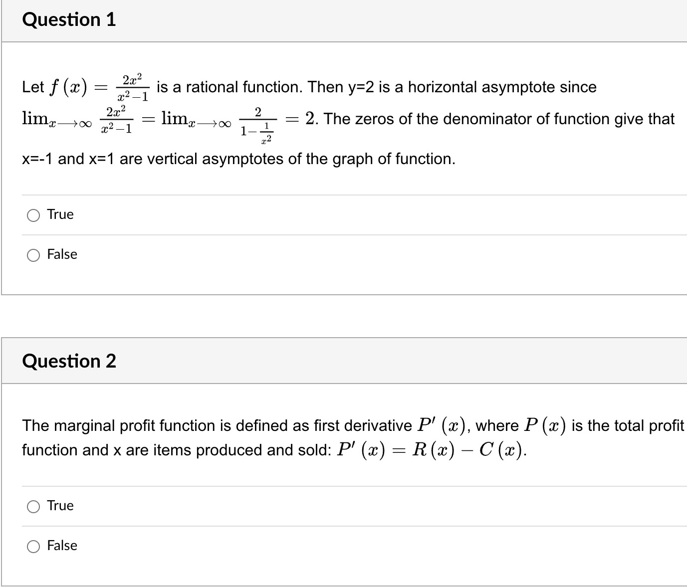 Solved Question 1Let f(x)=2x2x2-1 ﻿is a rational function. | Chegg.com