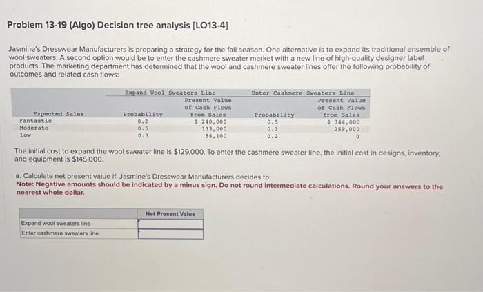 Solved Problem 13-19 (Algo) Decision tree analysis [LO13-4] | Chegg.com