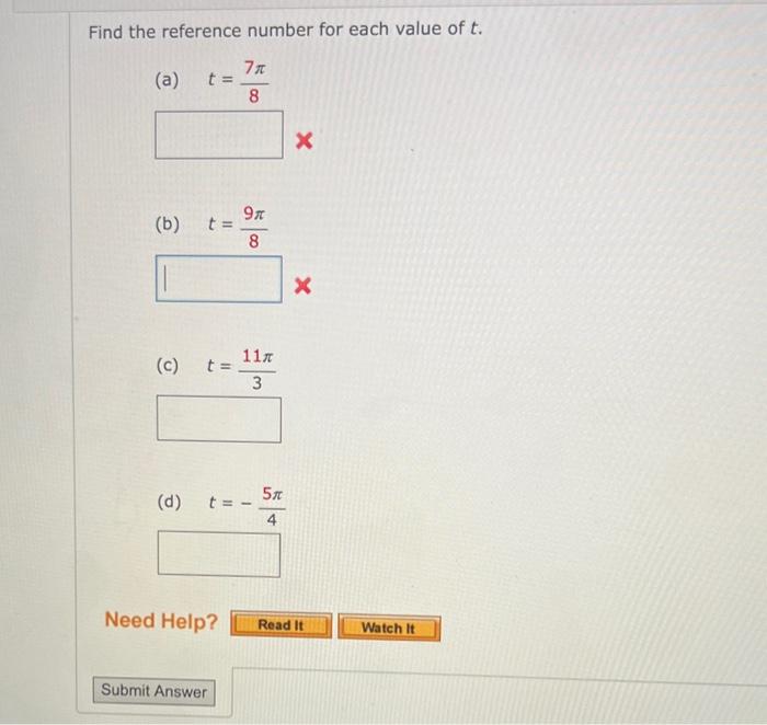 Solved Find the reference number for each value of t. (a) | Chegg.com