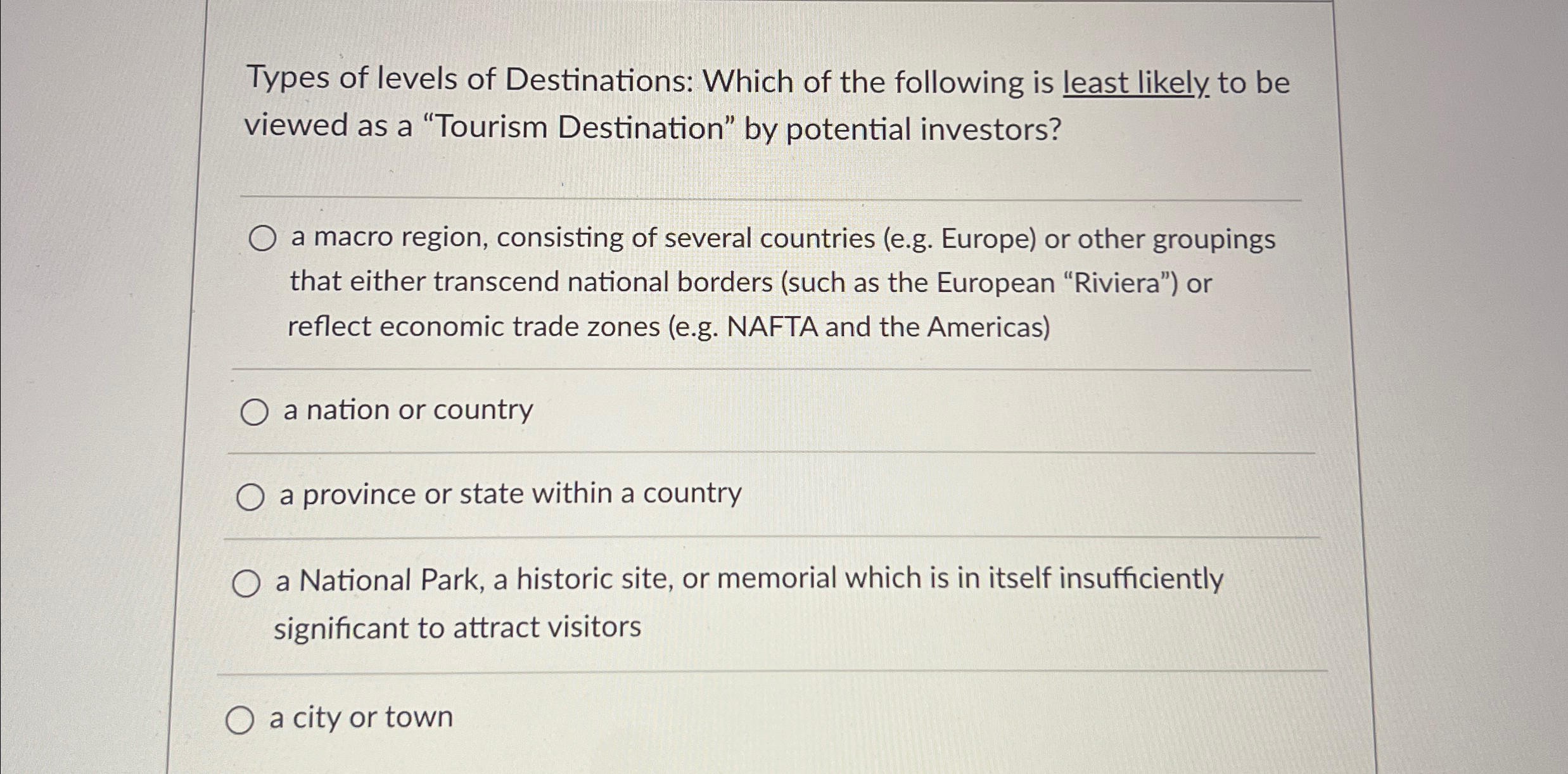 Solved Types of levels of Destinations: Which of the | Chegg.com