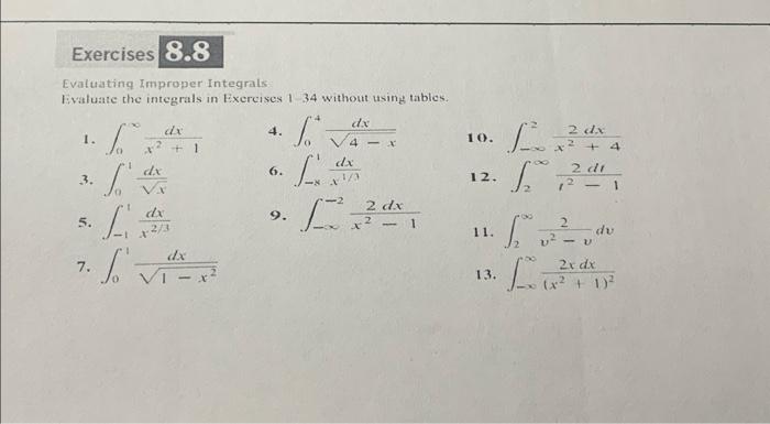 Solved Exercises Evaluating Improper Integrals Evaluate the | Chegg.com
