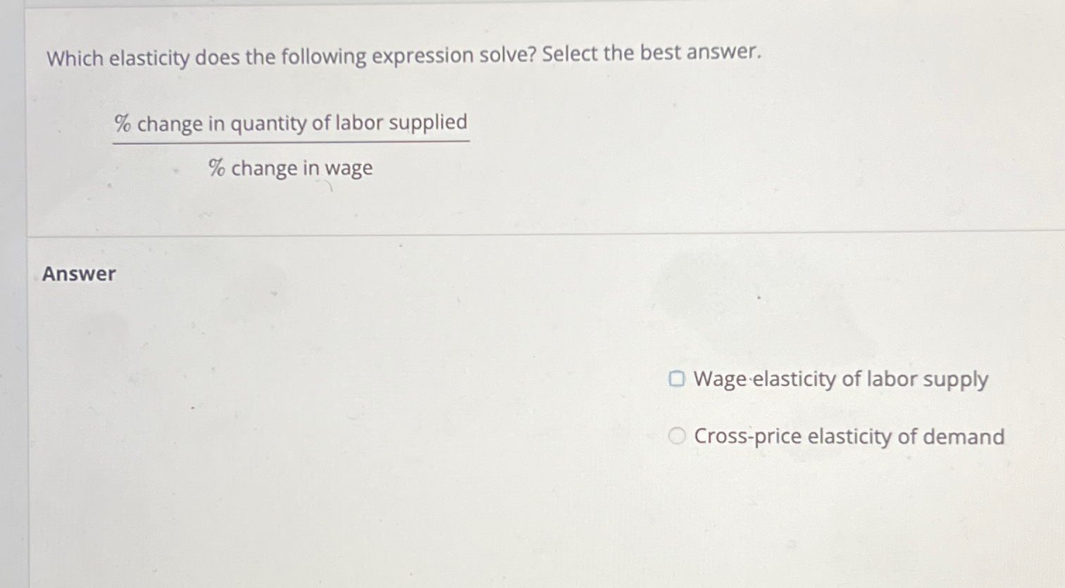 Solved Which elasticity does the following expression solve? | Chegg.com