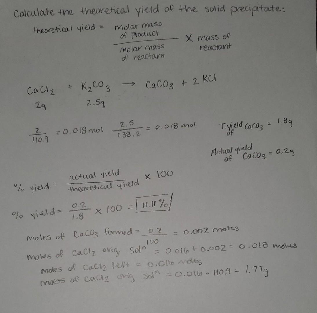 Solved I worked to find the theoretical yield and percent | Chegg.com