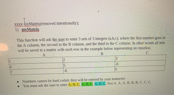 Solved XXXX îly Matrix(removed intentionally); 1) myMatrix | Chegg.com