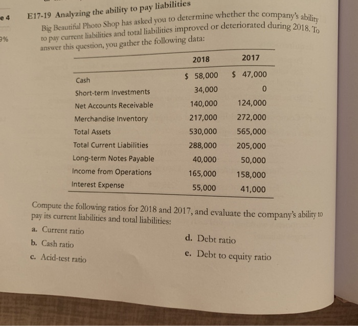 Solved e4 mine whether the company's ability ed or | Chegg.com