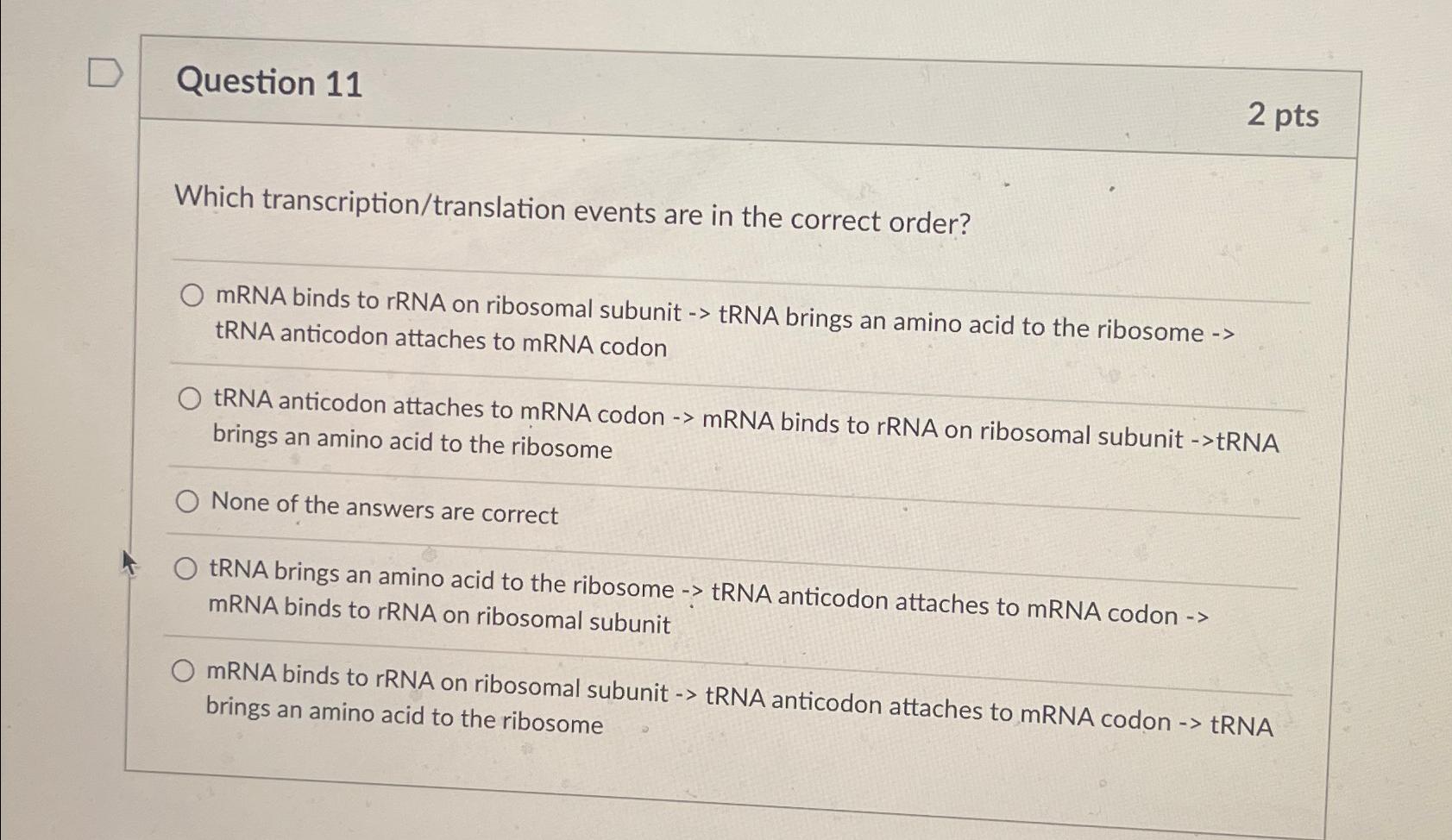 Solved Question 112 ﻿ptsWhich transcription/translation | Chegg.com