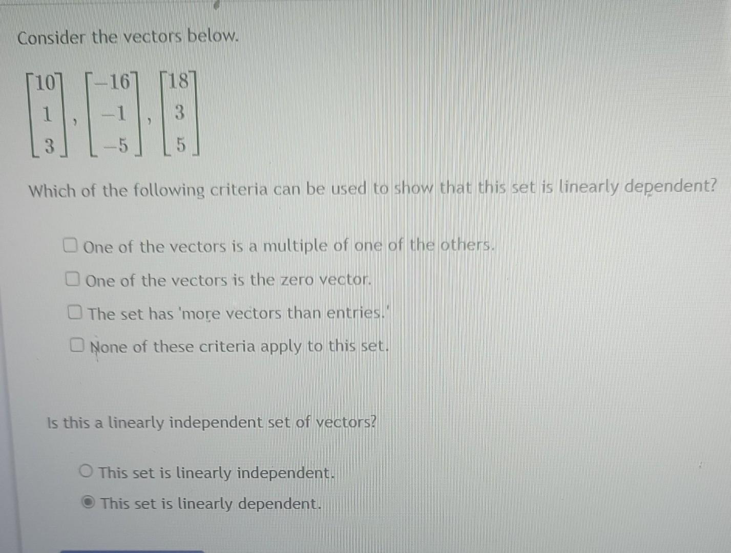 Solved Consider the vectors below. | Chegg.com