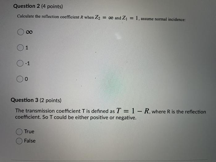 Solved Question 2 (4 points) Calculate the reflection | Chegg.com
