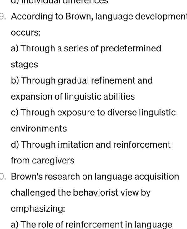 Solved According to Brown, language development occurs:a) | Chegg.com
