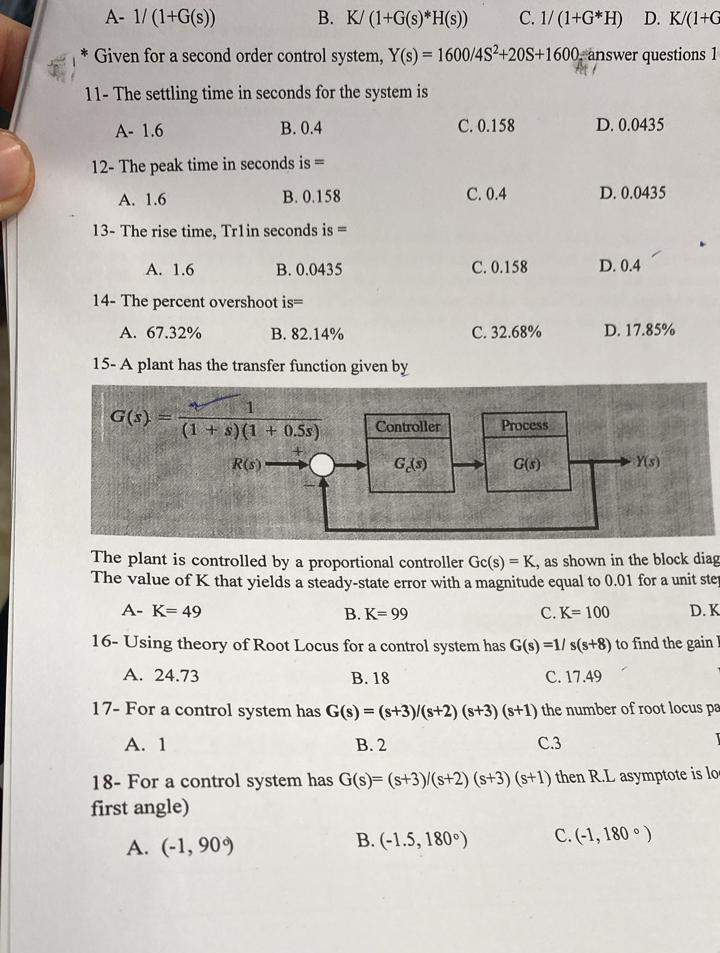 Solved A- 11+G(s)B. K1+G(s)**H(s)C. 11+G**HD. ﻿Given for a | Chegg.com