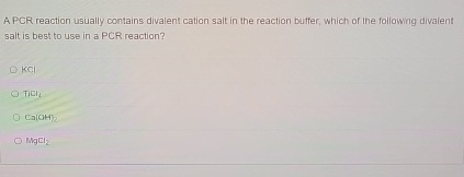 Solved A PCR reaction usually contains divalent cation salt | Chegg.com