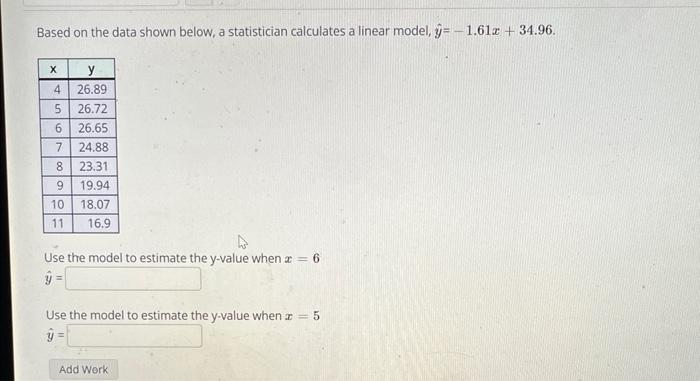 Solved Based on the data shown below, a statistician | Chegg.com