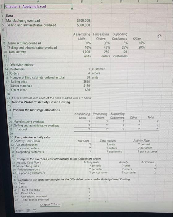 Solved Enter a formula into each of the cells marked with a | Chegg.com