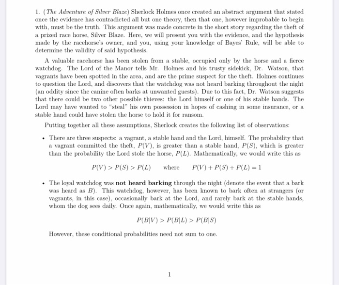 Solved 1. (The Adventure of Silver Blaze) Sherlock Holmes | Chegg.com