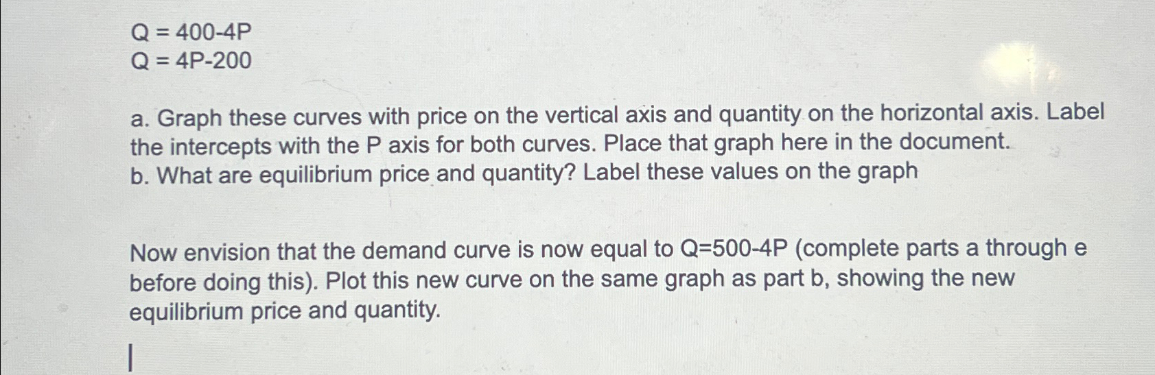 Solved Q=400-4PQ=4P-200a. ﻿Graph these curves with price on | Chegg.com