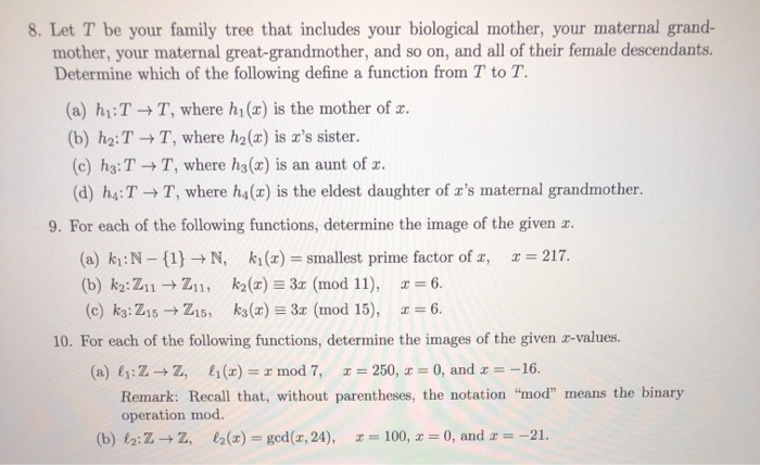 Solved 8. Let T be your family tree that includes your | Chegg.com