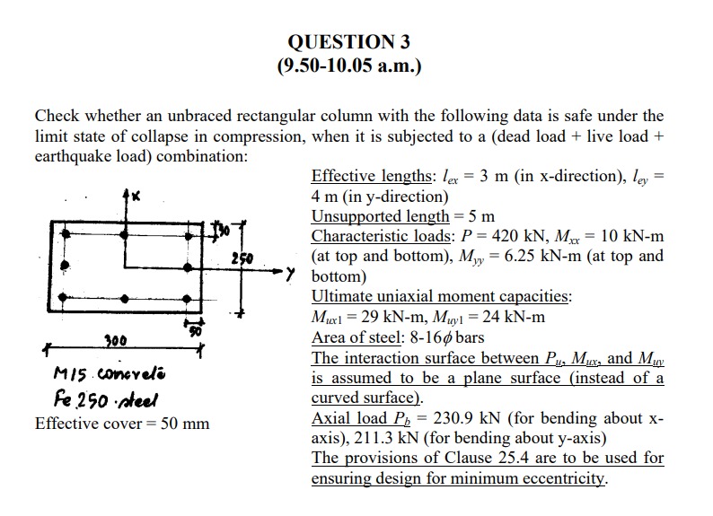 Solved Check whether an unbraced rectangular column with the | Chegg.com