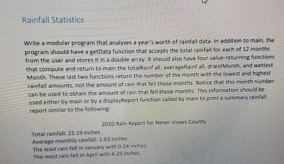 Solved (Rainfall) What do I have to put into the program to | Chegg.com