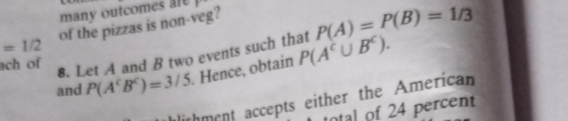 Solved of the piztas is non-veg? =1/2 8. Let A and B two | Chegg.com