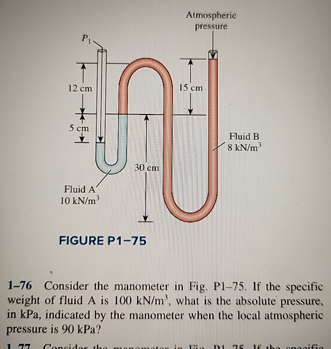 Solved 1-76 ﻿Consider the manometer in Fig. P1-75. ﻿If the | Chegg.com