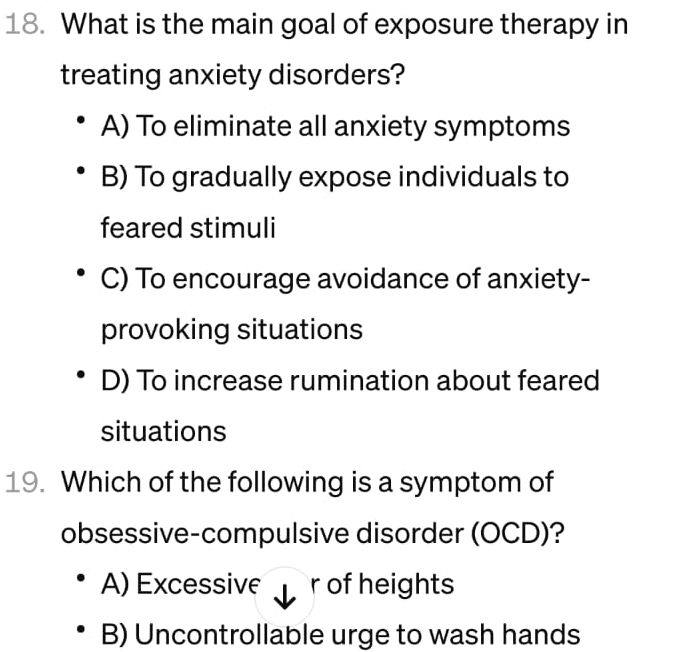 Solved What is the main goal of exposure therapy in treating | Chegg.com