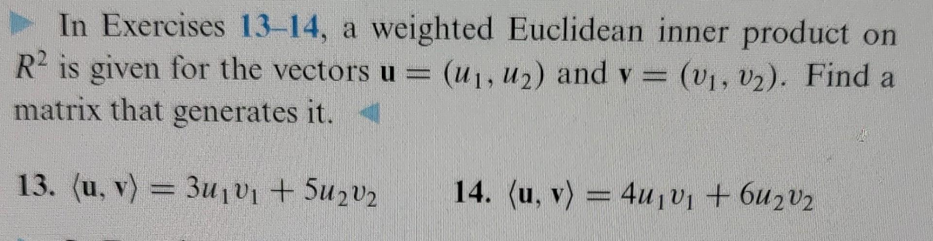 Solved In Exercises 13–14, a weighted Euclidean inner | Chegg.com
