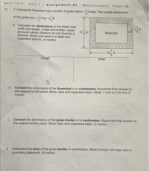 Solved 10. Math 10-C Unit 1 Assignment #1 - Measurement Page | Chegg.com