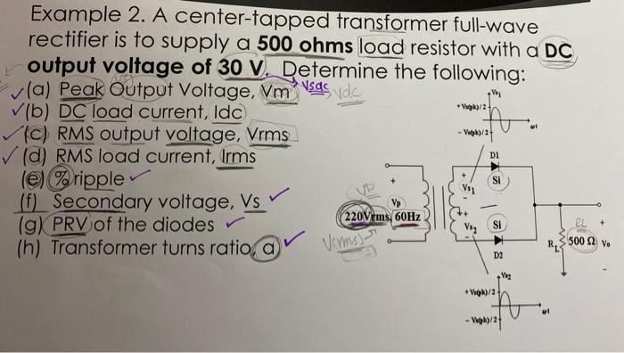 Solved +)/2 w Example 2. A center-tapped transformer | Chegg.com
