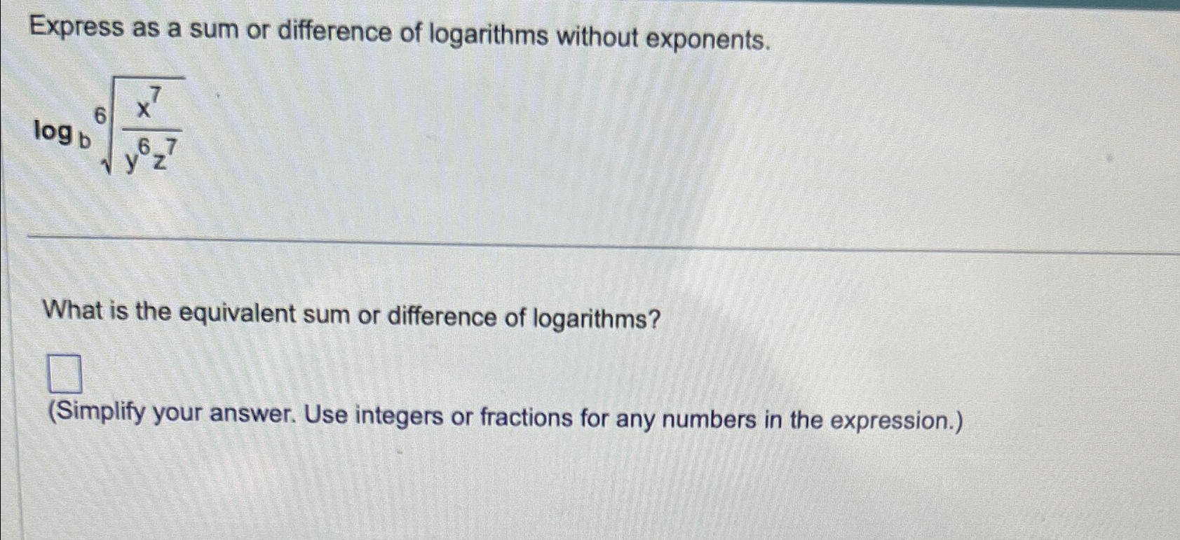 Solved Express as a sum or difference of logarithms without | Chegg.com