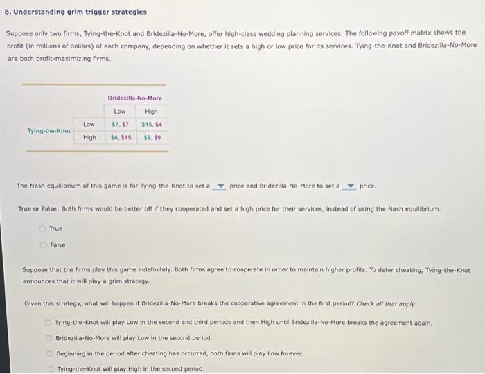 Solved 8. Understanding grim trigger strategles Suppose only | Chegg.com