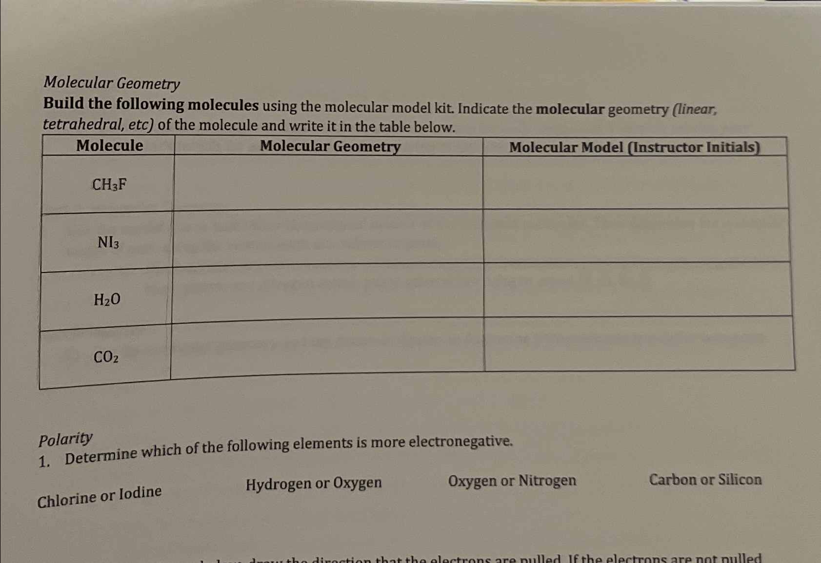 Solved Molecular GeometryBuild the following molecules using | Chegg.com
