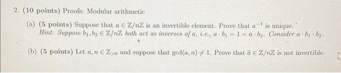 Solved 2 10 Points Proofs Modular Arithmetic A 5 