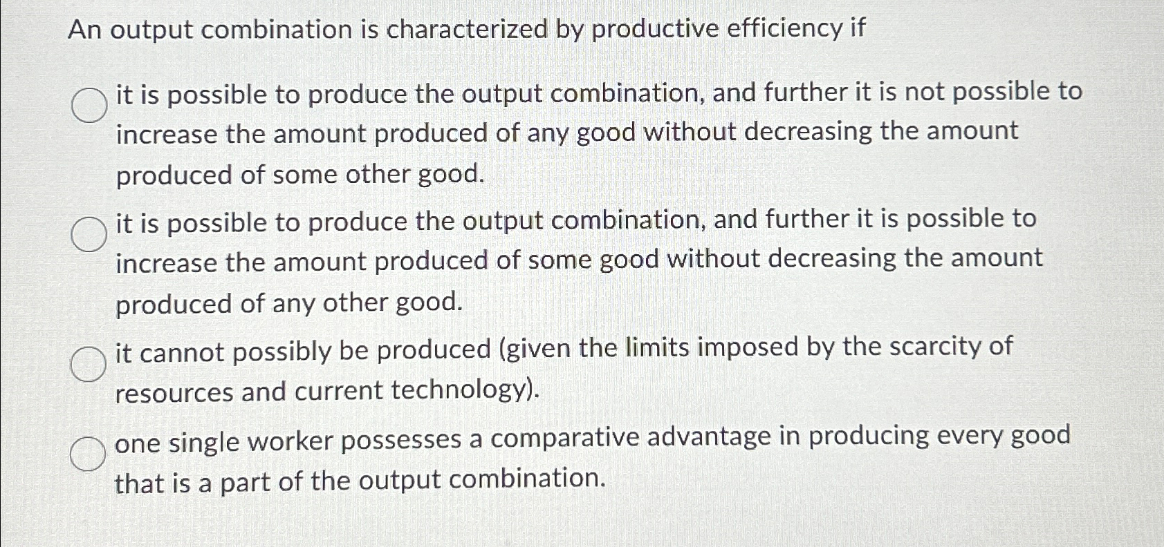Solved An output combination is characterized by productive | Chegg.com