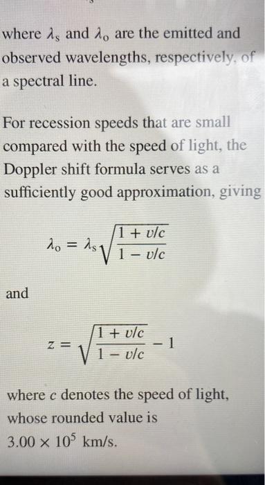 What are the speed of recession, in kilometers per | Chegg.com