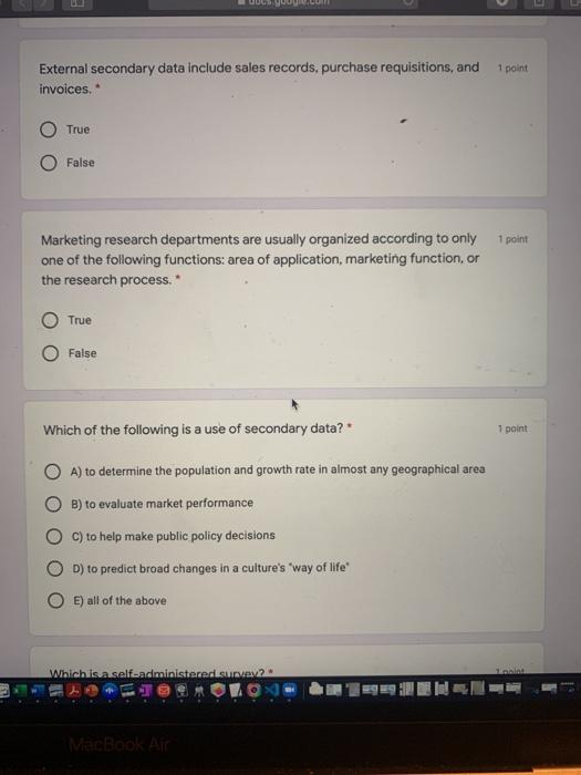 Solved 1 point External secondary data include sales | Chegg.com