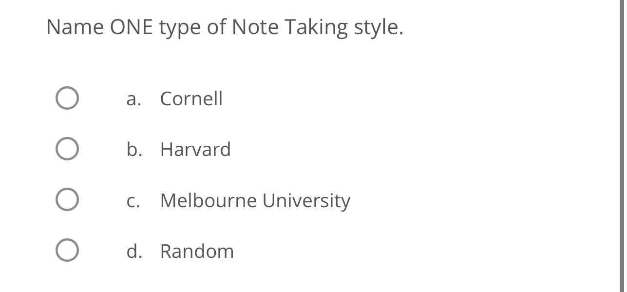 Solved Name ONE type of Note Taking style.a. ﻿Cornellb. | Chegg.com