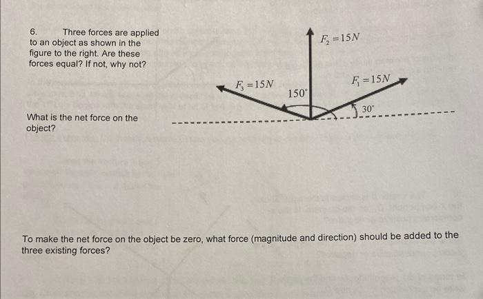 Solved 6. Three forces are applied to an object as shown in | Chegg.com