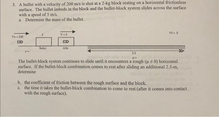 Solved 3. A bullet with a velocity of 200 m/s is shot at a | Chegg.com