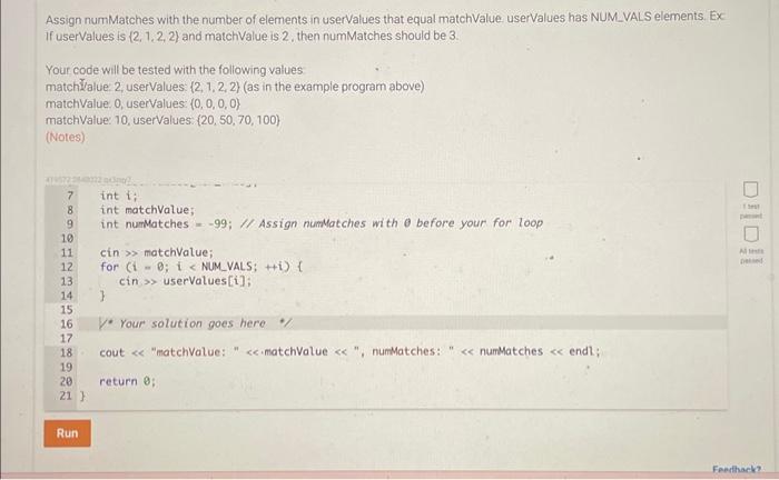 Solved Assign numMatches with the number of elements in | Chegg.com