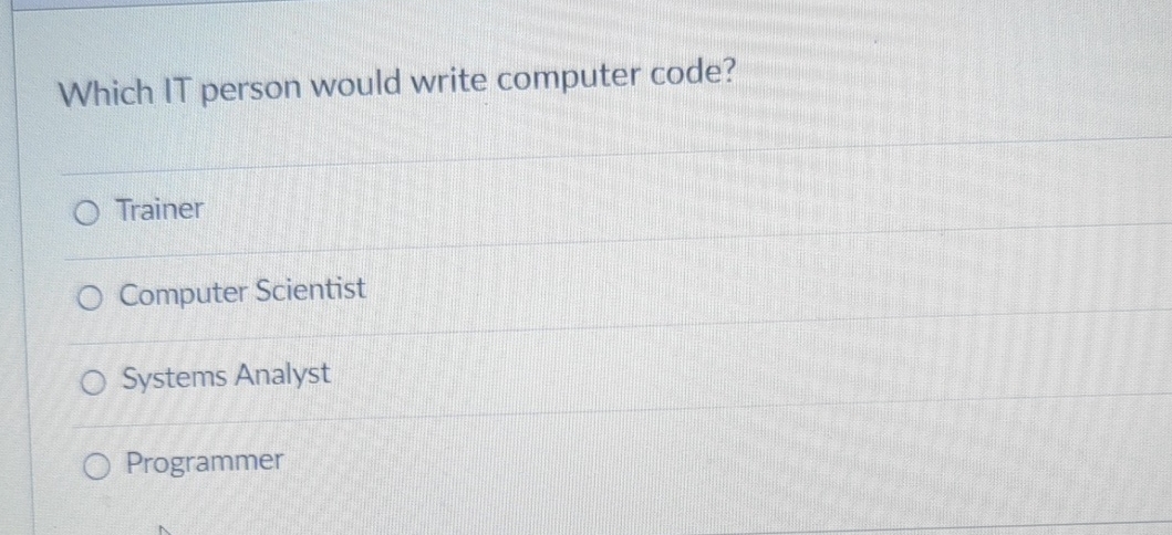Solved Which IT person would write computer | Chegg.com