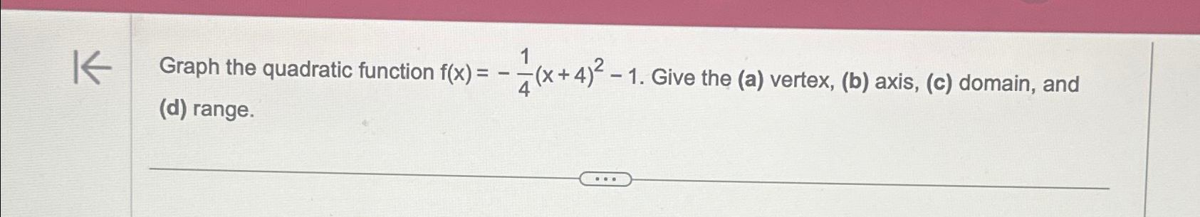 Solved Graph the quadratic function f(x)=-14(x+4)2-1. ﻿Give | Chegg.com