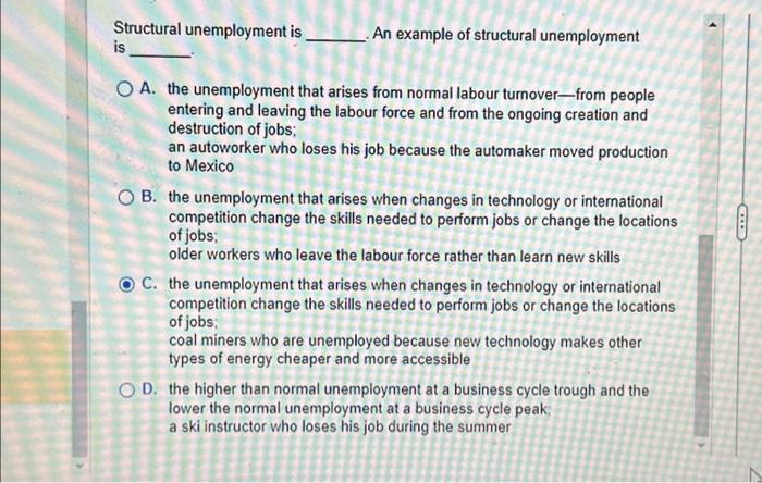 Solved Structural unemployment is is An example of | Chegg.com