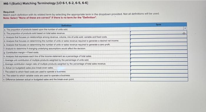 Solved M6-1 (Static) Matching Terminology [LO 6-1, 6-2, 6-5, | Chegg.com