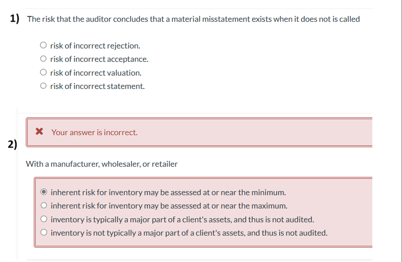 Solved The risk that the auditor concludes that a material | Chegg.com