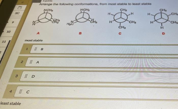 Solved Arrange the following conformations, from most stable | Chegg.com